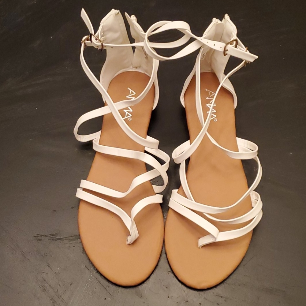 Anna Cross Cross Strap Zipper Back Sandals - Gem